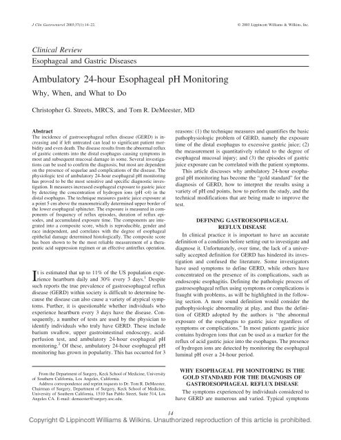 Ambulatory 24-hour Esophageal pH Monitoring - USC Department ...