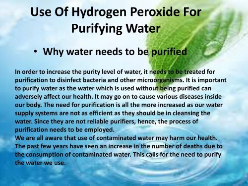 Use Of Hydrogen Peroxide For Purifying Water