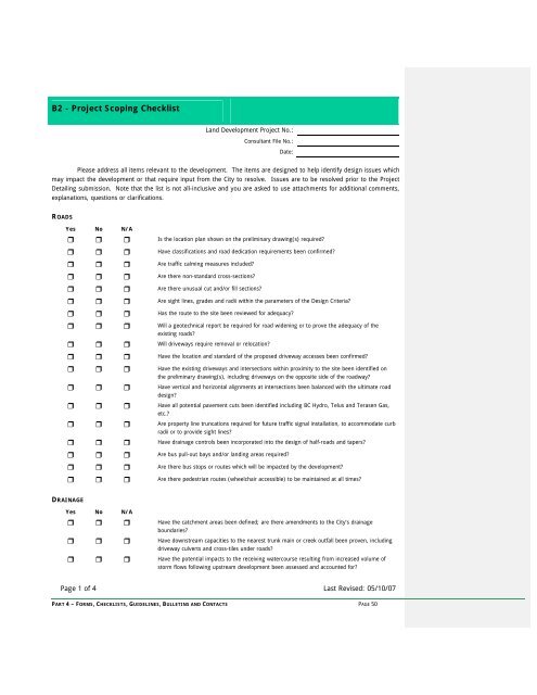 B2 - Project Scoping Checklist - City of Surrey