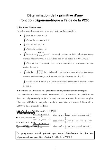 Primitives de fonctions trigonomÃ©triques