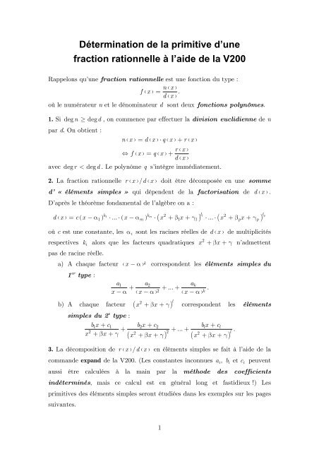 Primitives de fractions rationnelles
