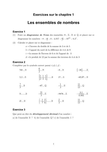 Exercices du chapitre 1