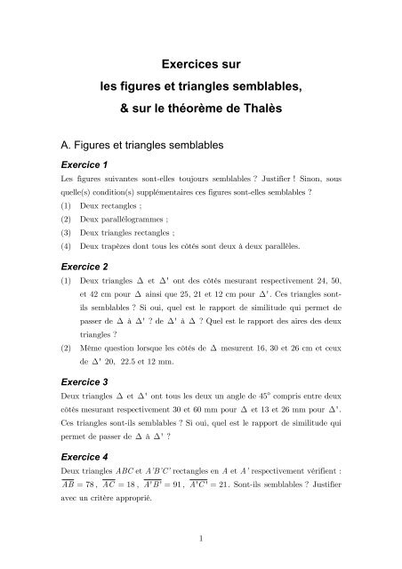 figures semblables rapport de similitude exercices