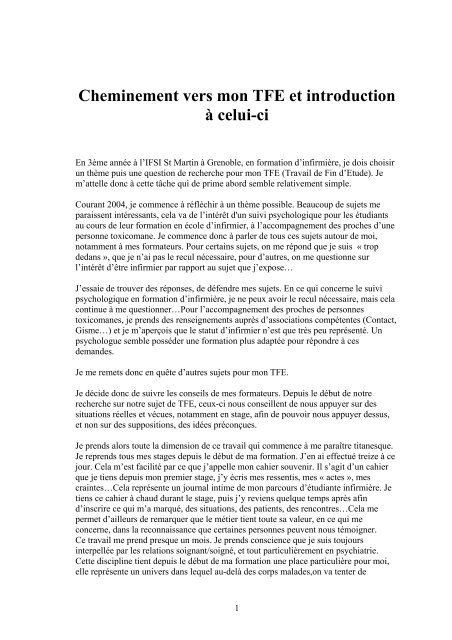 Cheminement vers mon TFE et introduction à celui-ci - Infirmiers.com