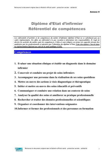Diplôme d'Etat d'infirmier Référentiel de compétences - Infirmiers.com