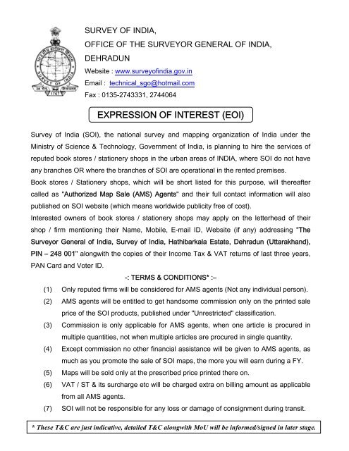 EXPRESSION OF INTEREST (EOI) - Survey of India
