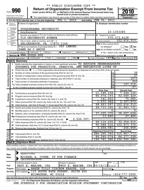 Form 990 - Susquehanna University