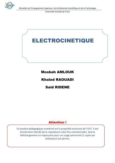 ELECTROCINETIQUE - UVT e-doc - UniversitÃ© Virtuelle de Tunis