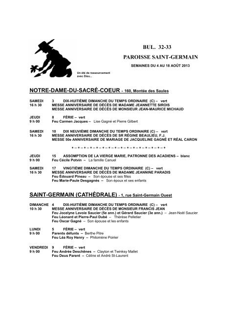 Horaire des célébrations - Le Semainier paroissial - Cadeaux