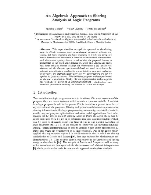 An Algebraic Approach to Sharing Analysis of Logic Programs ...