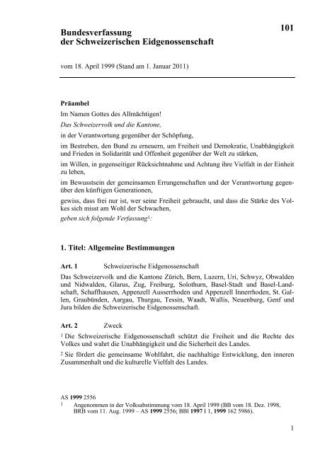 Bundesverfassung der Schweizerischen Eidgenossenschaft