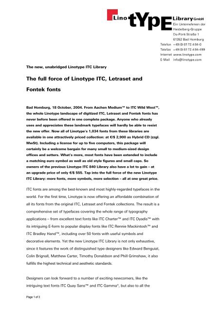 The full force of Linotype ITC, Letraset and Fontek fonts