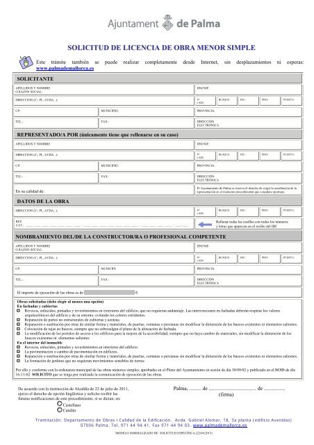 solicitud de licencia de obra menor simple - Ajuntament de Palma