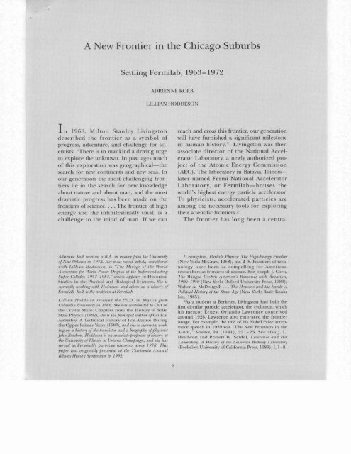 A New Frontier in the Chicago Suburbs - FNAL History - Fermilab