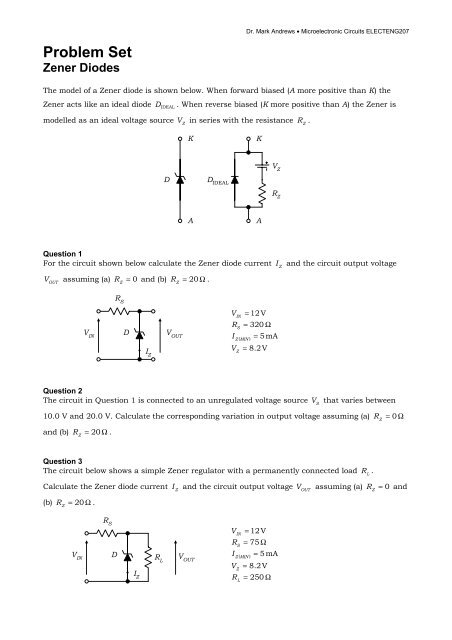 Problem Set 2 (Zener Diodes) Problem Set 2 (Zener Diodes)