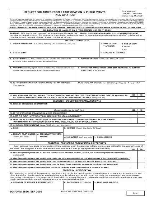 DD Form 2536, Request for Armed Forces Participation in Public ...