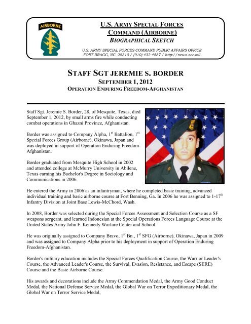 SSG Jeremie S. Border - U.S. Army Special Operations Command
