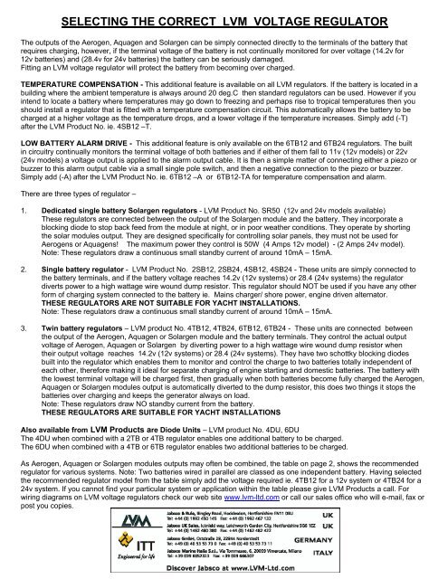 LVM Regulator Selection Guide - Zanshin