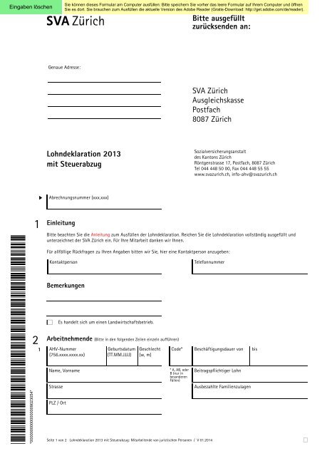 Vereinfachte Lohndeklaration 2013 mit Anleitung ... - SVA ZÃ¼rich
