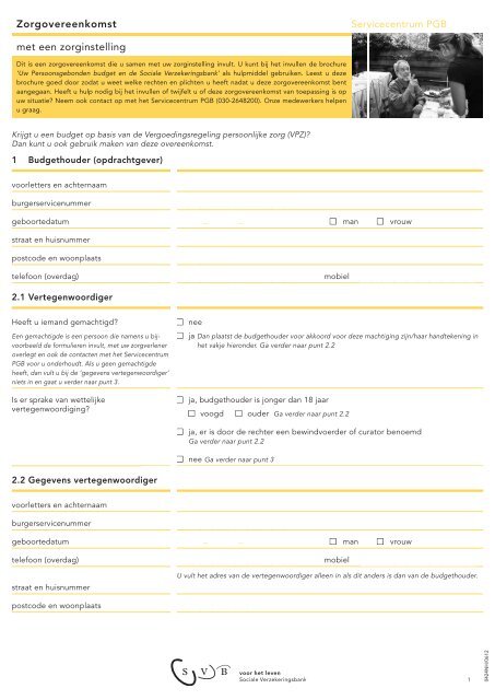 Zorgovereenkomst met een zorginstelling Servicecentrum PGB - Svb