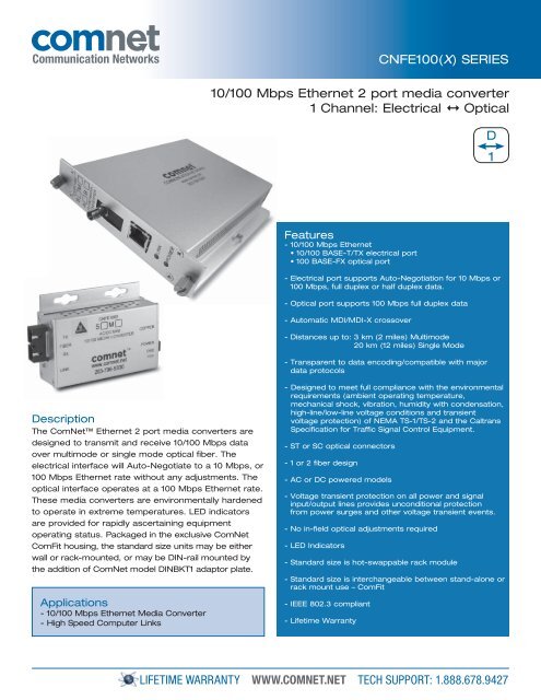 CNFE100( ) SERIES 10/100 Mbps Ethernet 2 Port Media converter