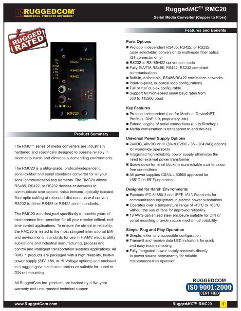 RuggedCom RuggedMC RMC20 Serial Media Converter