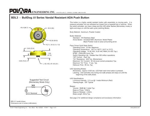 Polara Bulldog 3 BDL3 Push Button - Signal Control Products, Inc.