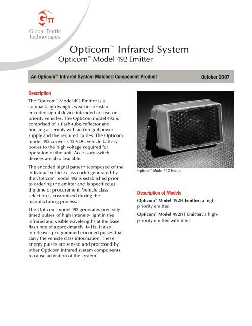 GTT Opticom Model 492 Infrared Emitter - Signal Control Products, Inc.