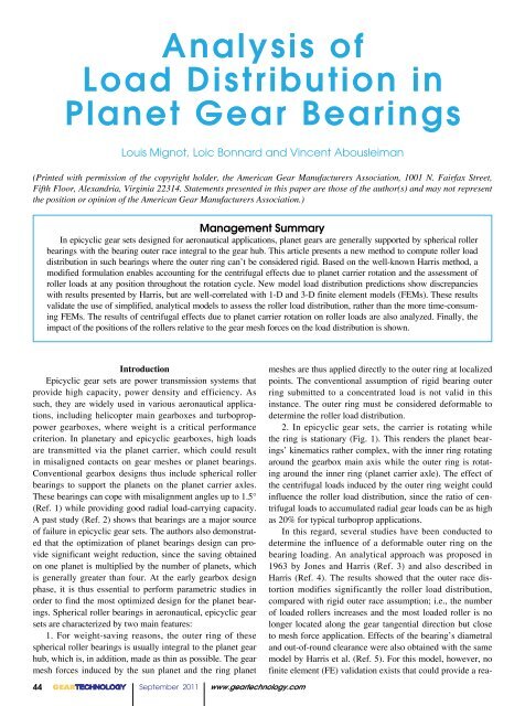 Analysis of Load Distribution in Planet Gear Bearings