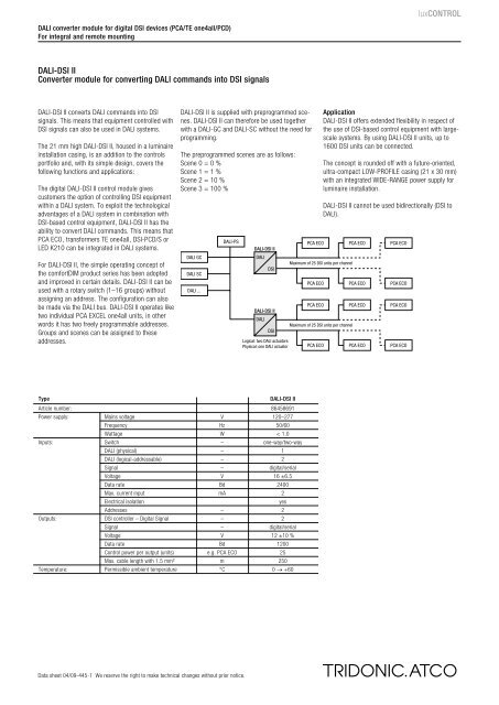 DALI-DSI II Converter module for converting DALI ... - Tridonic