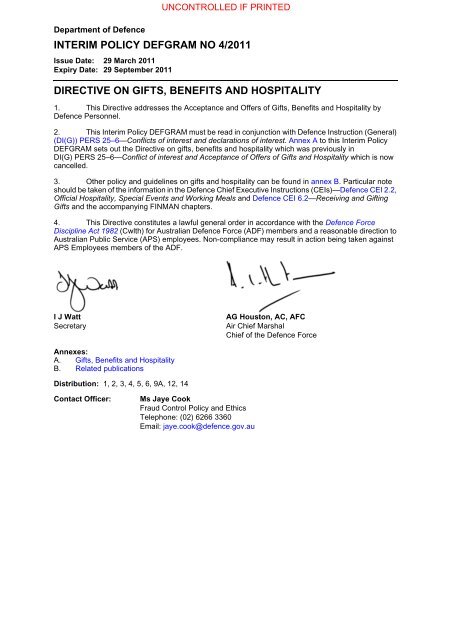 directive on gifts, benefits and hospitality - Royal Australian Navy