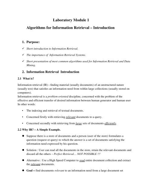Algorithms For Information Retrieval Introduction
