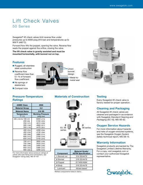 Lift Check Valves, 50 Series (MS-01-98;rev_8;en-US) - Swagelok