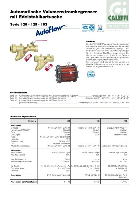 Automatischer Volumenstrombegrenzer mit ... - Caleffi