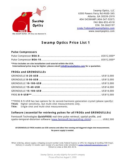 Swamp Optics Price List 1