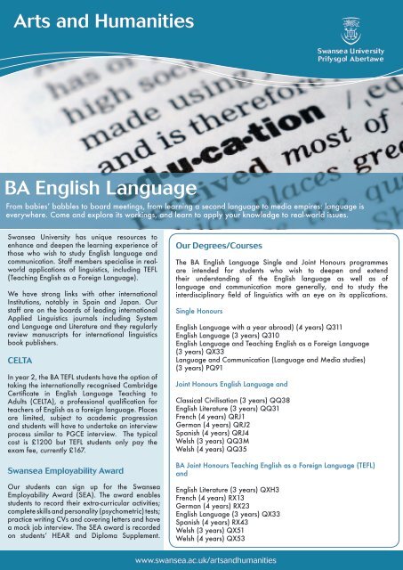 BA English Language - Swansea University