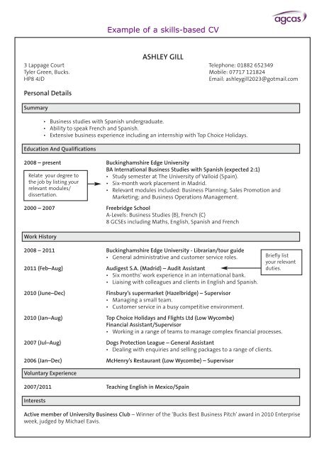 ASHLEY GILL Example of a skills-based CV - Leeds Metropolitan ...