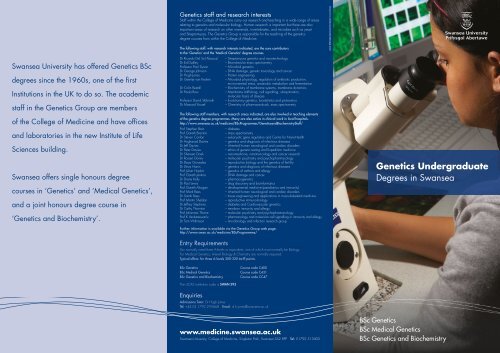 BSc Genetics Programmes e-brochure - Swansea University