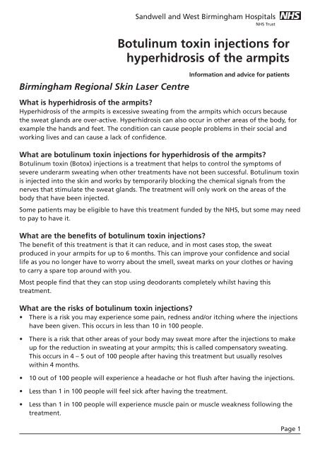 Botulinum toxin injections for hyperhidrosis of the armpits - Sandwell ...