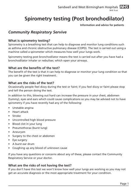 Spirometry testing (Post bronchodilator) - Sandwell & West ...