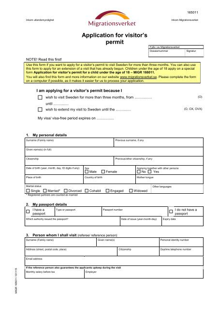 Application for visitor's permit, 165011 - Migrationsverket