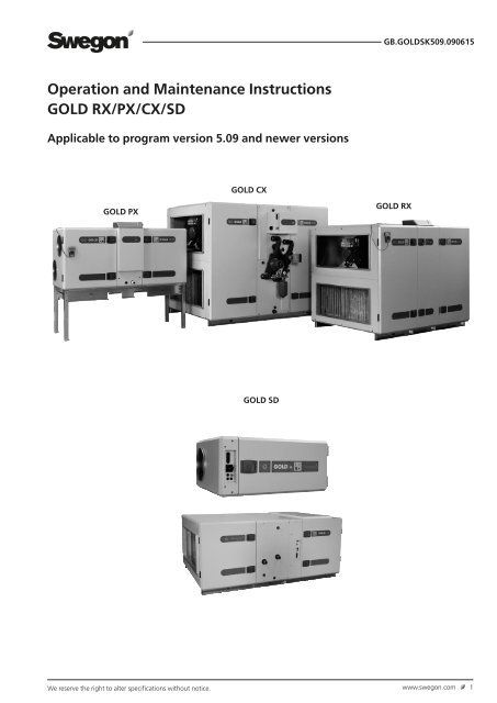 Operation and Maintenance Instructions GOLD RX/PX/CX ... - Swegon