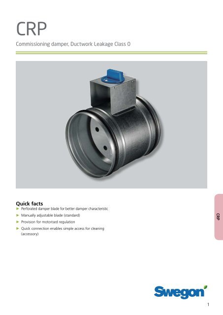 Commissioning damper, Ductwork Leakage Class 0 Quick ... - Swegon