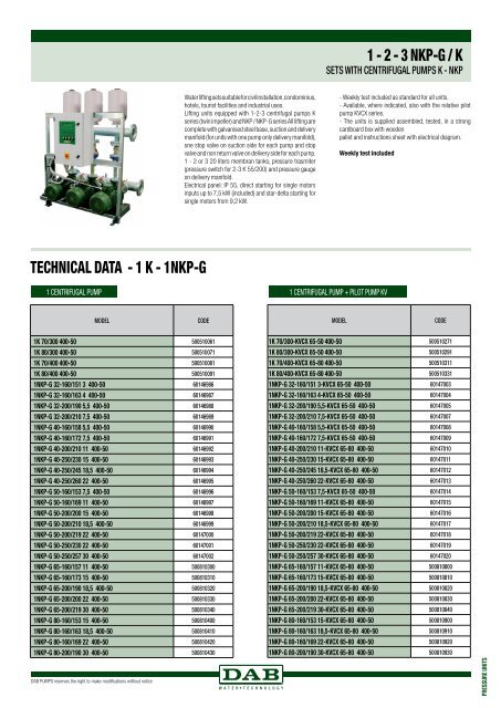 TECHNICAL SHEET - DAB Pumps S.p.a.