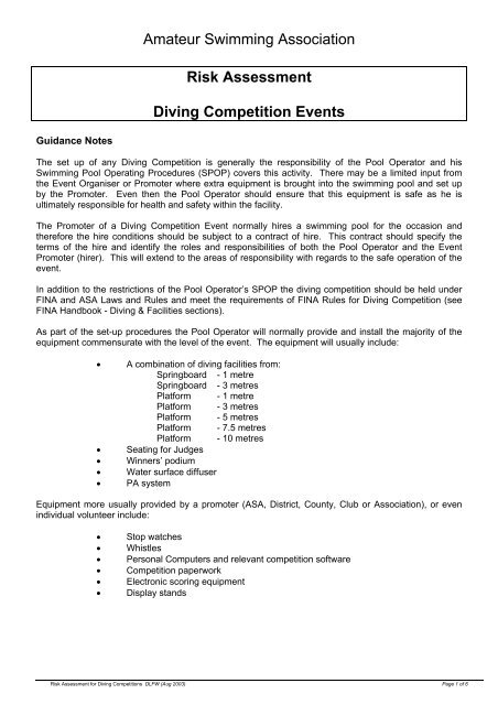 Risk Assessment Diving Competition Events - Swimming.Org
