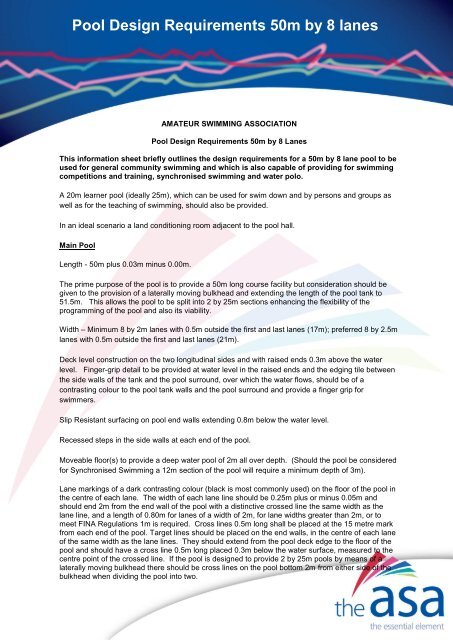 Pool Design Requirements 50m by 8 lanes - Swimming.Org