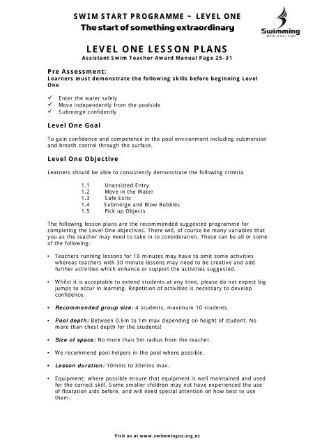 SwimStart Level 1 - Swimming New Zealand