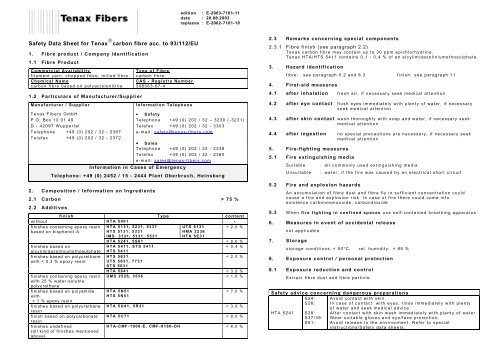 Safety Data Sheet for Tenax Â® carbon fibre acc. to 93/112/EU