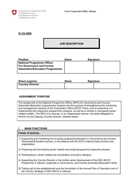 01.03.2009 JOB DESCRIPTION Position Name Signature National ...