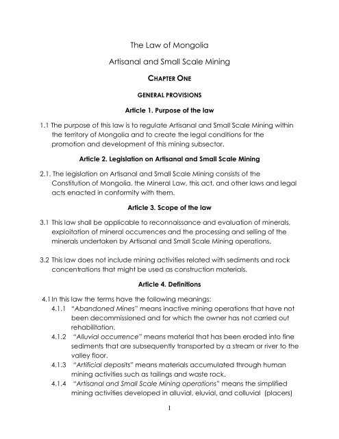 The Law of Mongolia Artisanal and Small Scale Mining